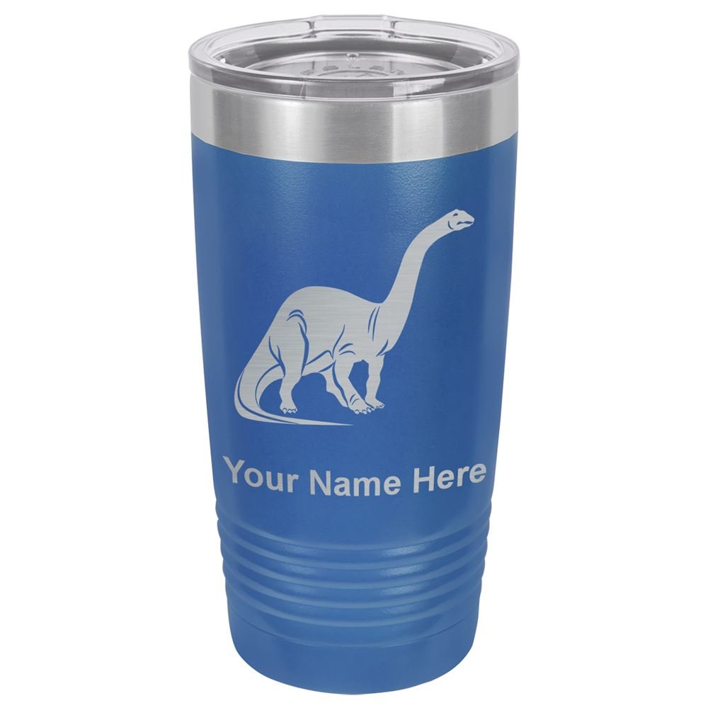 LaserGram 20oz Vacuum Insulated Tumbler Mug, Brontosaurus Dinosaur, Personalized Engraving Included (Dark Blue)