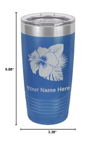 LaserGram 20oz Vacuum Insulated Tumbler Mug, Hibiscus Flower 2, Personalized Engraving Included (Dark Blue)