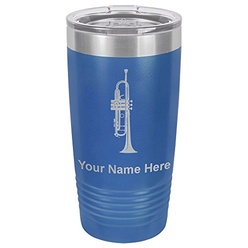LaserGram 20oz Vacuum Insulated Tumbler Mug, Trumpet, Personalized Engraving Included (Dark Blue)