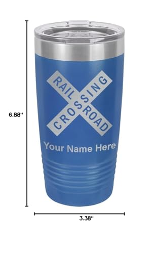 LaserGram 20oz Vacuum Insulated Tumbler Mug, Railroad Crossing Sign 1, Personalized Engraving Included (Dark Blue)