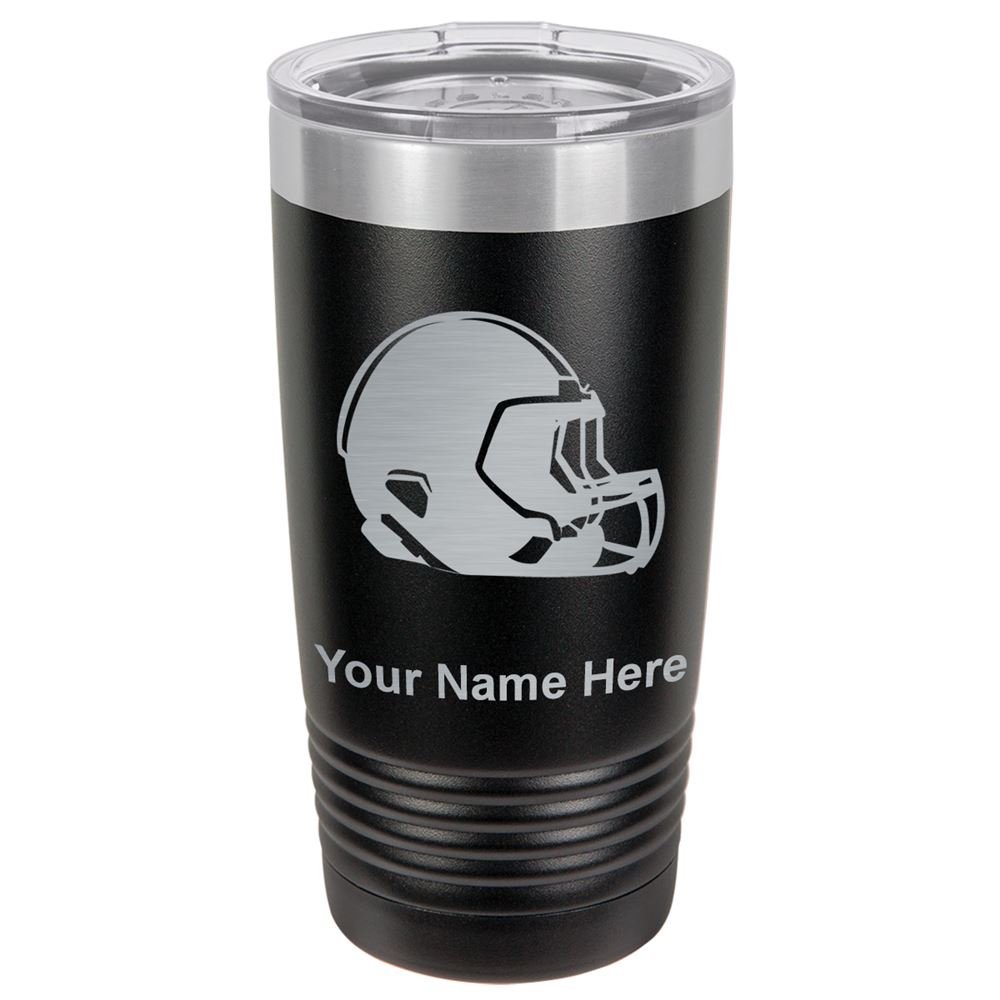 LaserGram 20oz Vacuum Insulated Tumbler Mug, Football Helmet, Personalized Engraving Included (Black)