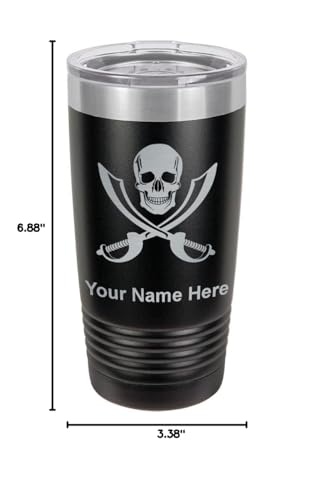 LaserGram 20oz Vacuum Insulated Tumbler Mug, Jolly Roger, Personalized Engraving Included (Black)