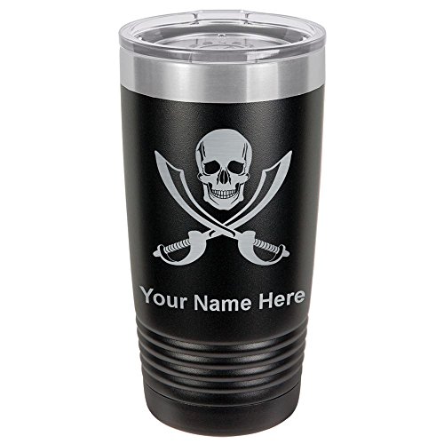 LaserGram 20oz Vacuum Insulated Tumbler Mug, Jolly Roger, Personalized Engraving Included (Black)