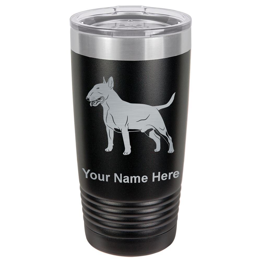 LaserGram 20oz Vacuum Insulated Tumbler Mug, Bull Terrier Dog, Personalized Engraving Included (Black)