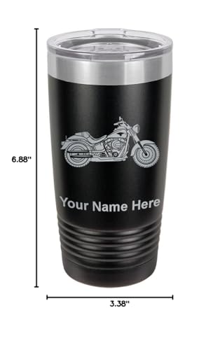 LaserGram 20oz Vacuum Insulated Tumbler Mug, Motorcycle, Personalized Engraving Included (Black)