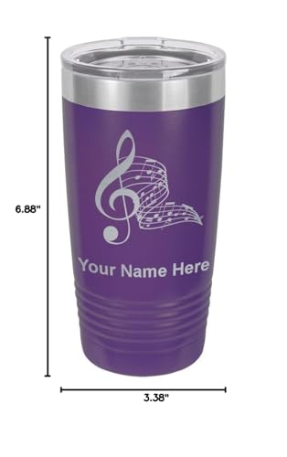 LaserGram 20oz Vacuum Insulated Tumbler Mug, Musical Notes, Personalized Engraving Included (Dark Purple)