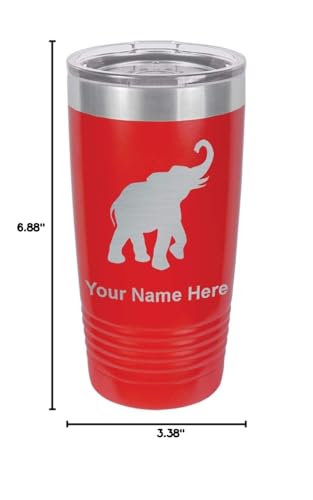 LaserGram 20oz Vacuum Insulated Tumbler Mug, Indian Elephant, Personalized Engraving Included (Red)