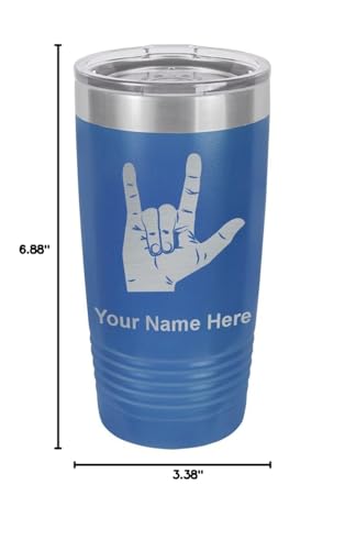 LaserGram 20oz Vacuum Insulated Tumbler Mug, Sign Language I Love You, Personalized Engraving Included (Dark Blue)