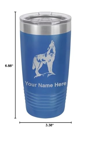 LaserGram 20oz Vacuum Insulated Tumbler Mug, Howling Wolf, Personalized Engraving Included (Dark Blue)