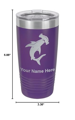 LaserGram 20oz Vacuum Insulated Tumbler Mug, Hammerhead Shark, Personalized Engraving Included (Dark Purple)