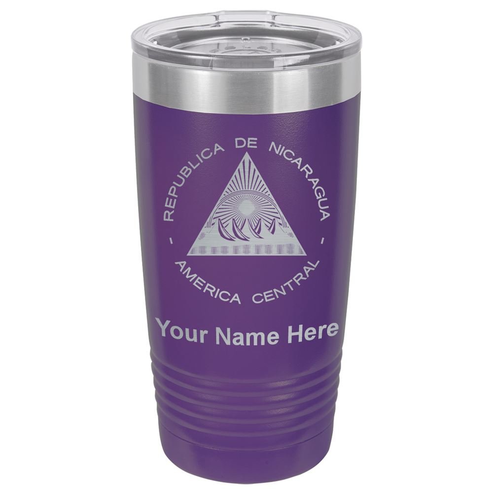 LaserGram 20oz Vacuum Insulated Tumbler Mug, Flag of Nicaragua, Personalized Engraving Included (Dark Purple)