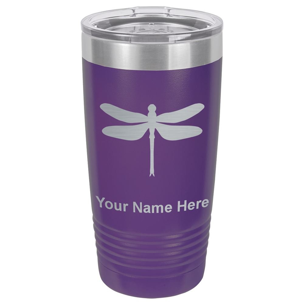 LaserGram 20oz Vacuum Insulated Tumbler Mug, Dragonfly, Personalized Engraving Included (Dark Purple)