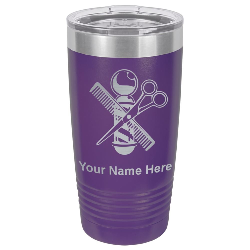 LaserGram 20oz Vacuum Insulated Tumbler Mug, Barber Shop Pole, Personalized Engraving Included (Dark Purple)