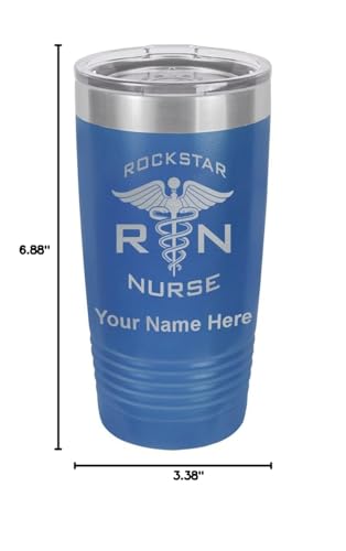 LaserGram 20oz Vacuum Insulated Tumbler Mug, RN Rockstar Nurse, Personalized Engraving Included (Dark Blue)