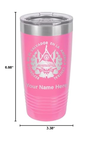 LaserGram 20oz Vacuum Insulated Tumbler Mug, Flag of El Salvador, Personalized Engraving Included (Pink)