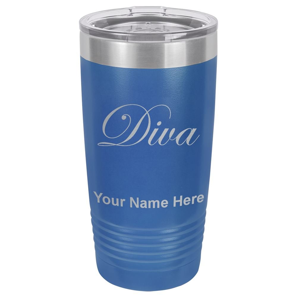 LaserGram 20oz Vacuum Insulated Tumbler Mug, Diva, Personalized Engraving Included (Dark Blue)