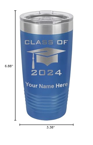 LaserGram 20oz Vacuum Insulated Tumbler Mug, Grad Cap Class of 2023, 2024, 2025, 2026, 2027, Personalized Engraving Included (Dark Blue)