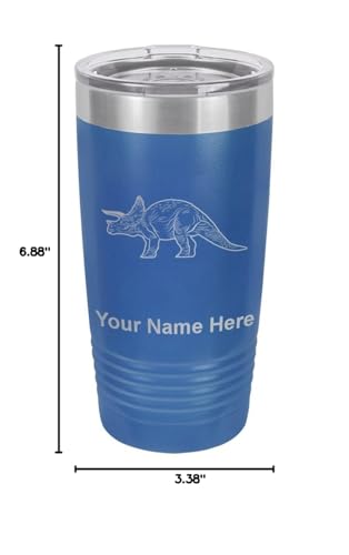 LaserGram 20oz Vacuum Insulated Tumbler Mug, Triceratops Dinosaur, Personalized Engraving Included (Dark Blue)