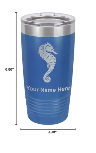 LaserGram 20oz Vacuum Insulated Tumbler Mug, Seahorse, Personalized Engraving Included (Dark Blue)