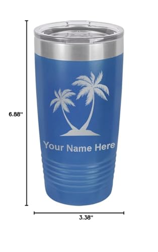 LaserGram 20oz Vacuum Insulated Tumbler Mug, Palm Trees, Personalized Engraving Included (Dark Blue)