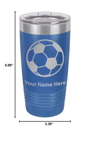 LaserGram 20oz Vacuum Insulated Tumbler Mug, Soccer Ball, Personalized Engraving Included (Dark Blue)