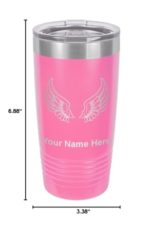 LaserGram 20oz Vacuum Insulated Tumbler Mug, Angel Wings, Personalized Engraving Included (Pink)