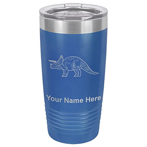 LaserGram 20oz Vacuum Insulated Tumbler Mug, Triceratops Dinosaur, Personalized Engraving Included (Dark Blue)