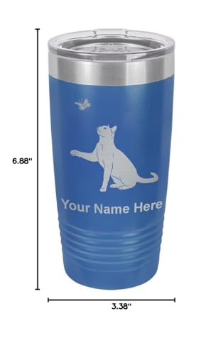 LaserGram 20oz Vacuum Insulated Tumbler Mug, Cat with Butterfly, Personalized Engraving Included (Dark Blue)