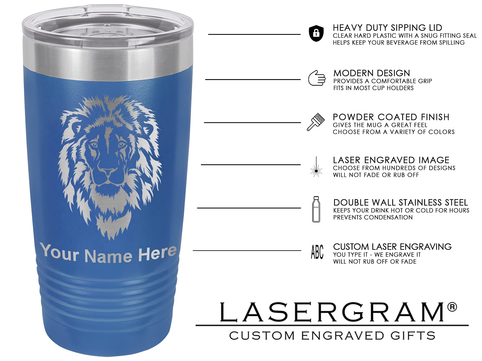 LaserGram 20oz Vacuum Insulated Tumbler Mug, Lacrosse Sticks, Personalized Engraving Included (Dark Blue)