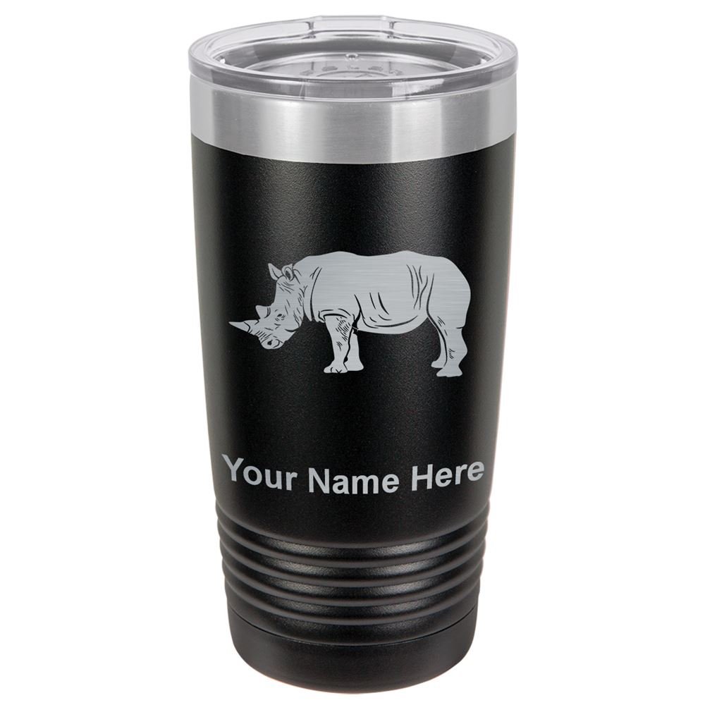 LaserGram 20oz Vacuum Insulated Tumbler Mug, Rhinoceros, Personalized Engraving Included (Black)