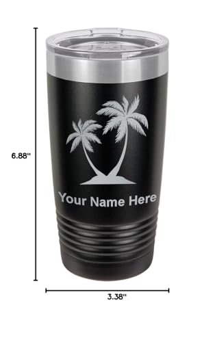 LaserGram 20oz Vacuum Insulated Tumbler Mug, Palm Trees, Personalized Engraving Included (Black)