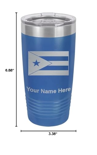 LaserGram 20oz Vacuum Insulated Tumbler Mug, Flag of Puerto Rico, Personalized Engraving Included (Dark Blue)