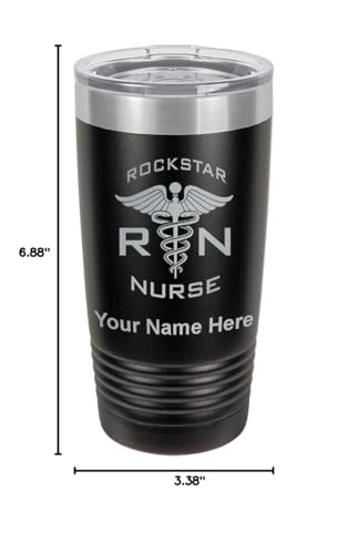 LaserGram 20oz Vacuum Insulated Tumbler Mug, RN Rockstar Nurse, Personalized Engraving Included (Black)