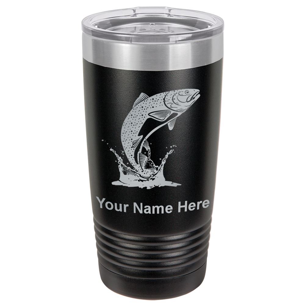 LaserGram 20oz Vacuum Insulated Tumbler Mug, Trout Fish, Personalized Engraving Included (Black)
