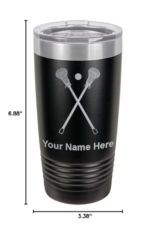 LaserGram 20oz Vacuum Insulated Tumbler Mug, Lacrosse Sticks, Personalized Engraving Included (Black)