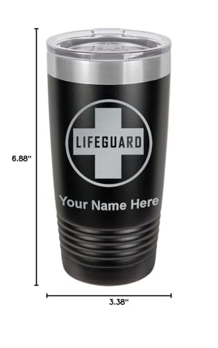 LaserGram 20oz Vacuum Insulated Tumbler Mug, Lifeguard, Personalized Engraving Included (Black)