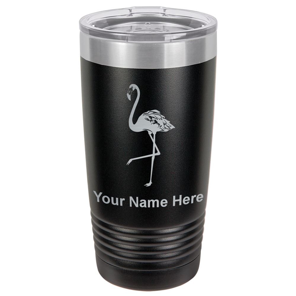 LaserGram 20oz Vacuum Insulated Tumbler Mug, Flamingo, Personalized Engraving Included (Black)