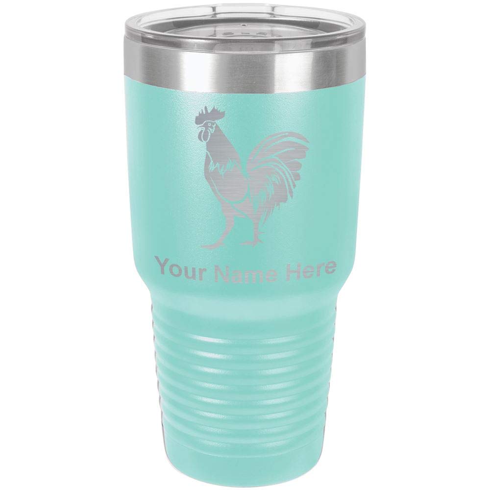 LaserGram 30oz Vacuum Insulated Tumbler Mug, Rooster, Personalized Engraving Included (Teal)