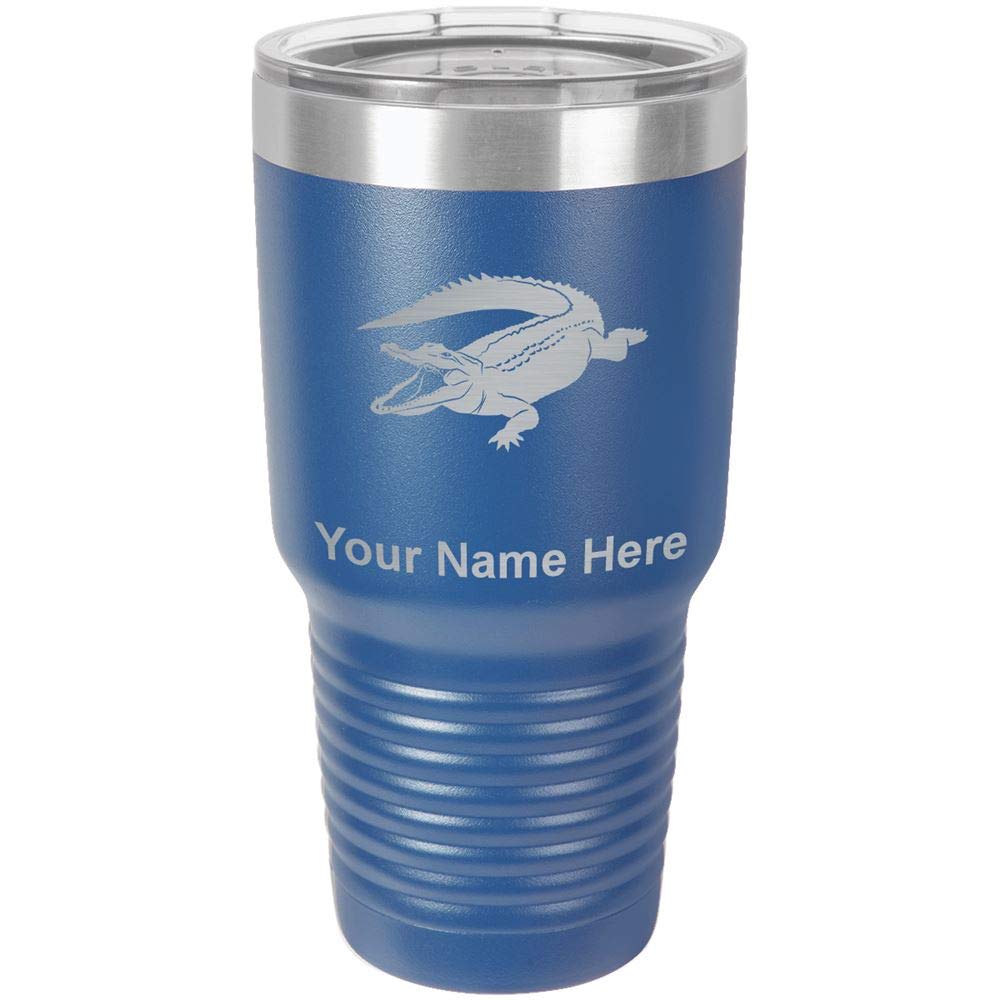 LaserGram 30oz Vacuum Insulated Tumbler Mug, Alligator, Personalized Engraving Included (Dark Blue)