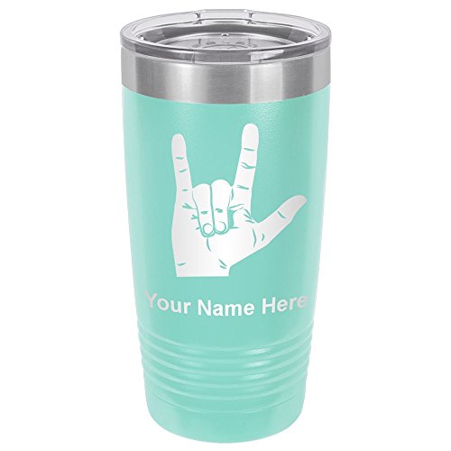 LaserGram 20oz Vacuum Insulated Tumbler Mug, Sign Language I Love You, Personalized Engraving Included (Teal)