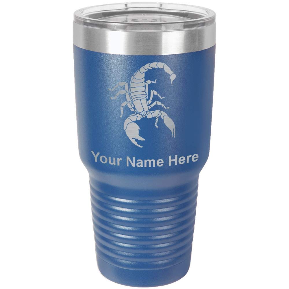 LaserGram 30oz Vacuum Insulated Tumbler Mug, Scorpion, Personalized Engraving Included (Dark Blue)