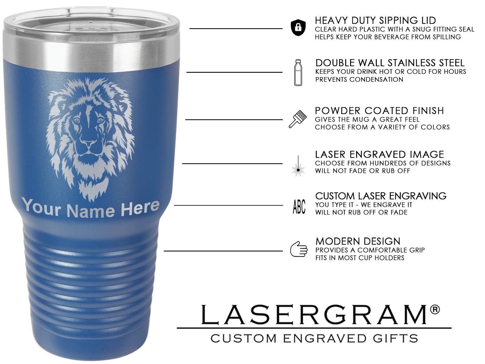LaserGram 30oz Vacuum Insulated Tumbler Mug, Jet Airplane, Personalized Engraving Included (Dark Blue)