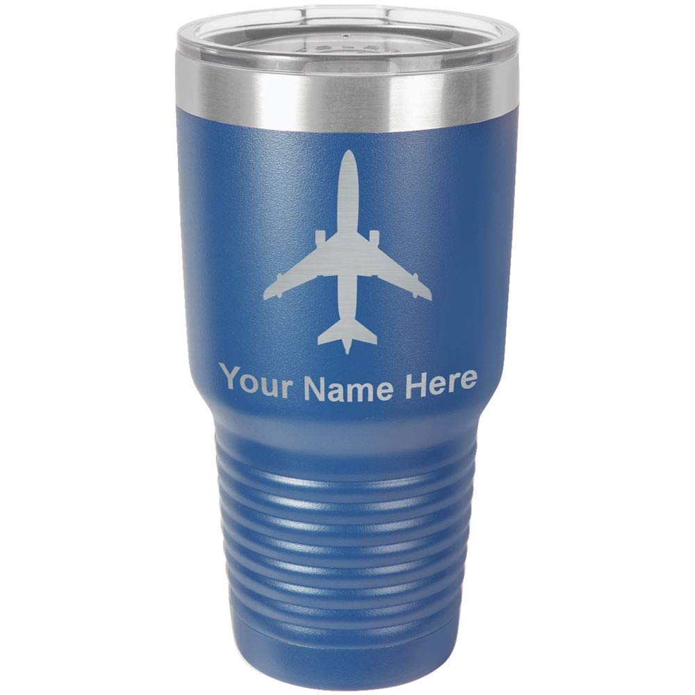 LaserGram 30oz Vacuum Insulated Tumbler Mug, Jet Airplane, Personalized Engraving Included (Dark Blue)