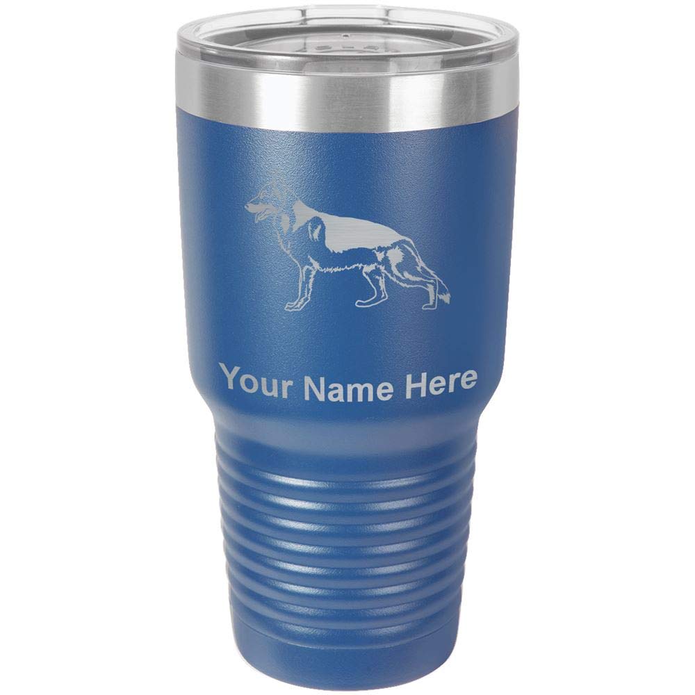 LaserGram 30oz Vacuum Insulated Tumbler Mug, German Shepherd Dog, Personalized Engraving Included (Dark Blue)