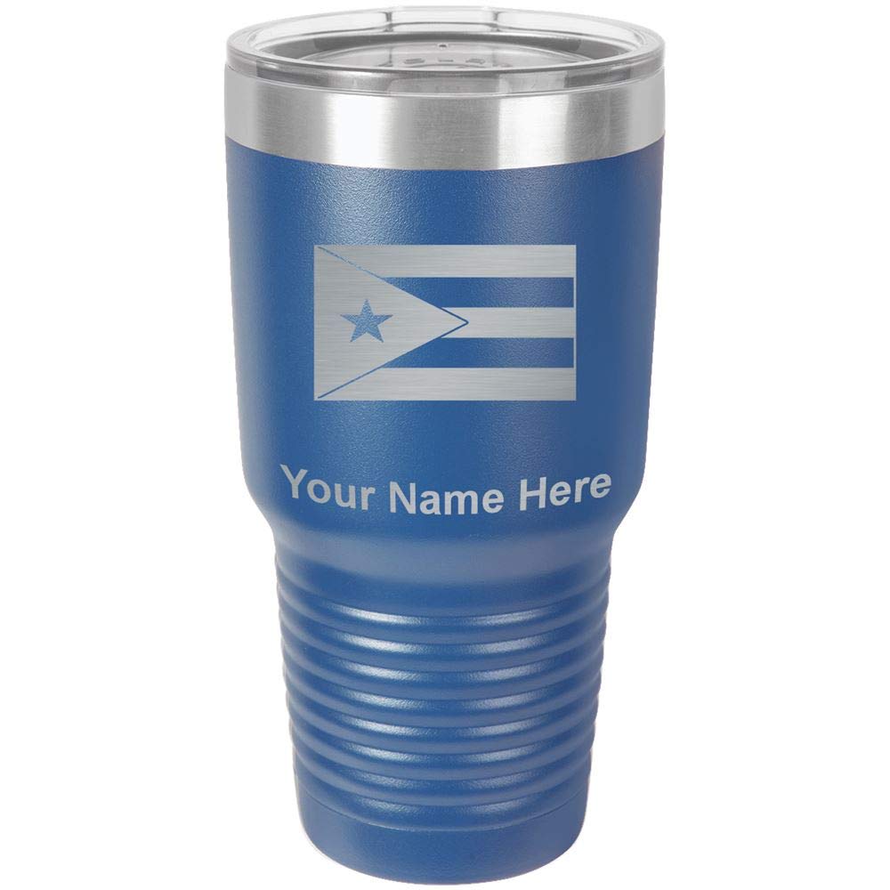 LaserGram 30oz Vacuum Insulated Tumbler Mug, Flag of Puerto Rico, Personalized Engraving Included (Dark Blue)