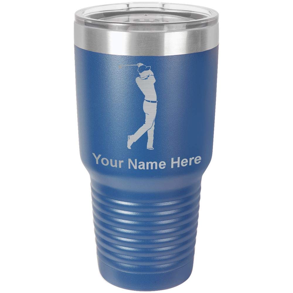 LaserGram 30oz Vacuum Insulated Tumbler Mug, Golfer Golfing, Personalized Engraving Included (Dark Blue)
