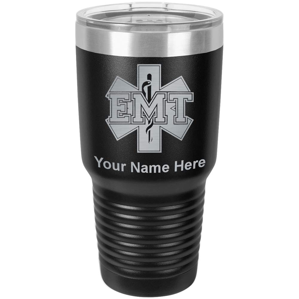 LaserGram 30oz Vacuum Insulated Tumbler Mug, EMT Emergency Medical Technician, Personalized Engraving Included (Black)