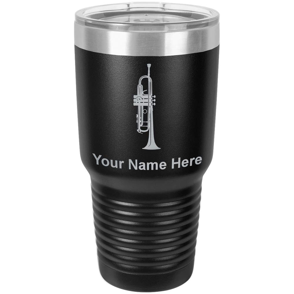 LaserGram 30oz Vacuum Insulated Tumbler Mug, Trumpet, Personalized Engraving Included (Black)