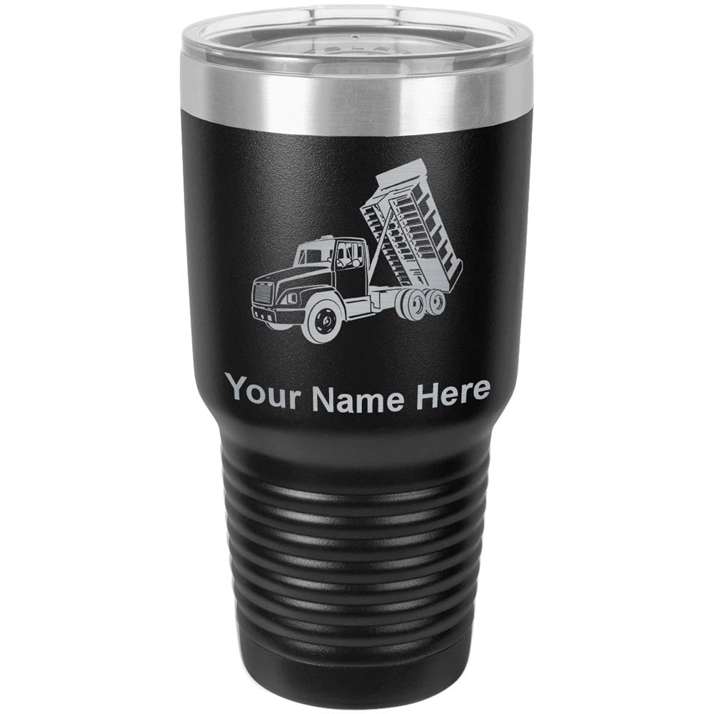 LaserGram 30oz Vacuum Insulated Tumbler Mug, Dump Truck, Personalized Engraving Included (Black)