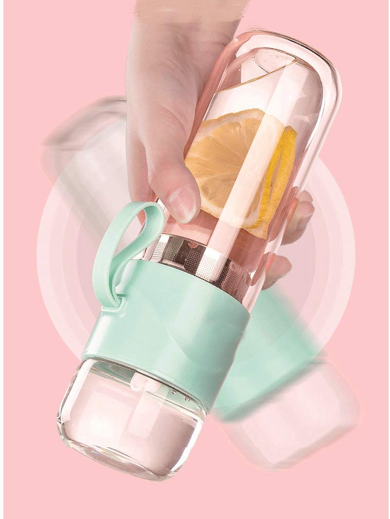 Little Bees Double Wall Glass Tea Bottle Portable Tea Tumbler with Infuser Leak-Proof Travel Mug 14oz Blue